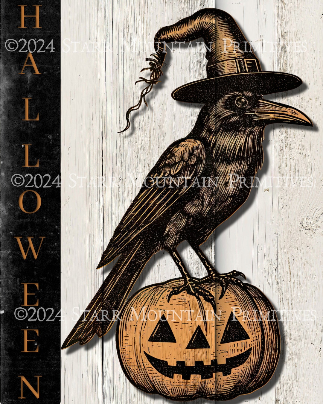 Primitive Farmhouse Shiplap Halloween Raven Crow Jack O Lantern ...