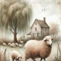 Vintage Saltbox House Printable: Primitive Farmhouse Folk Art (digital ...