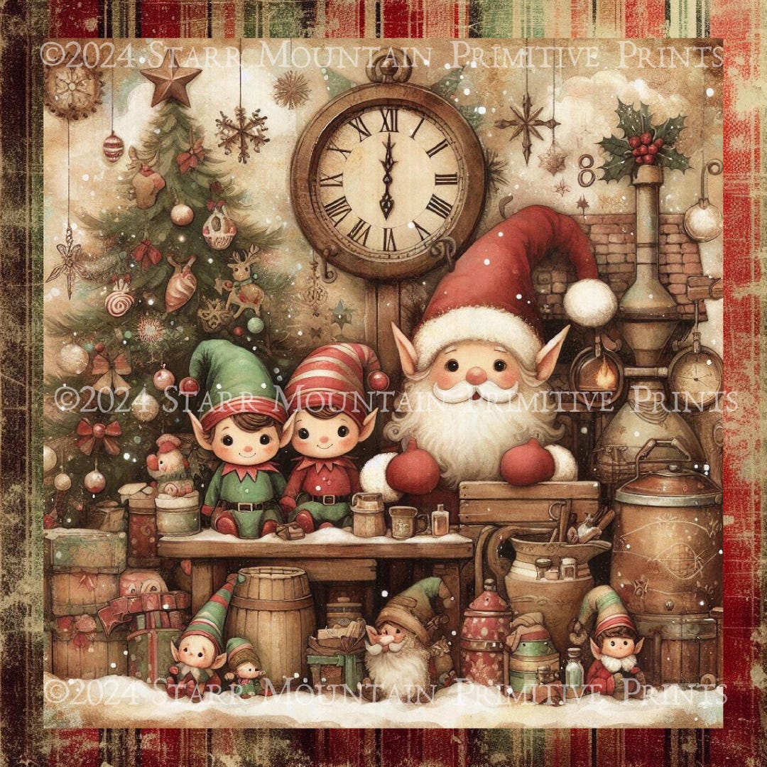 Primitive Farmhouse Whimsical Elf Elves Santa Claus North Pole ...
