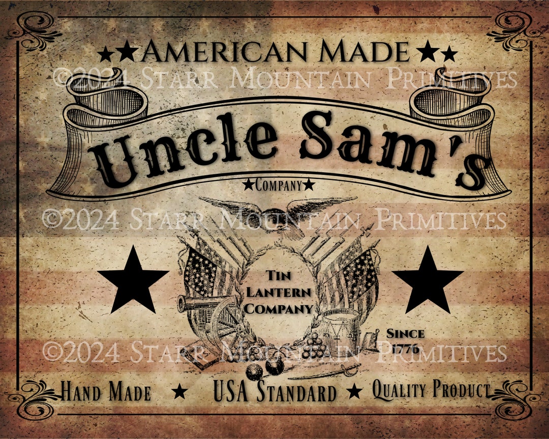 Primitive Colonial Patriotic Uncle Sam Tin Lanterns Co. Printable Jpeg ...