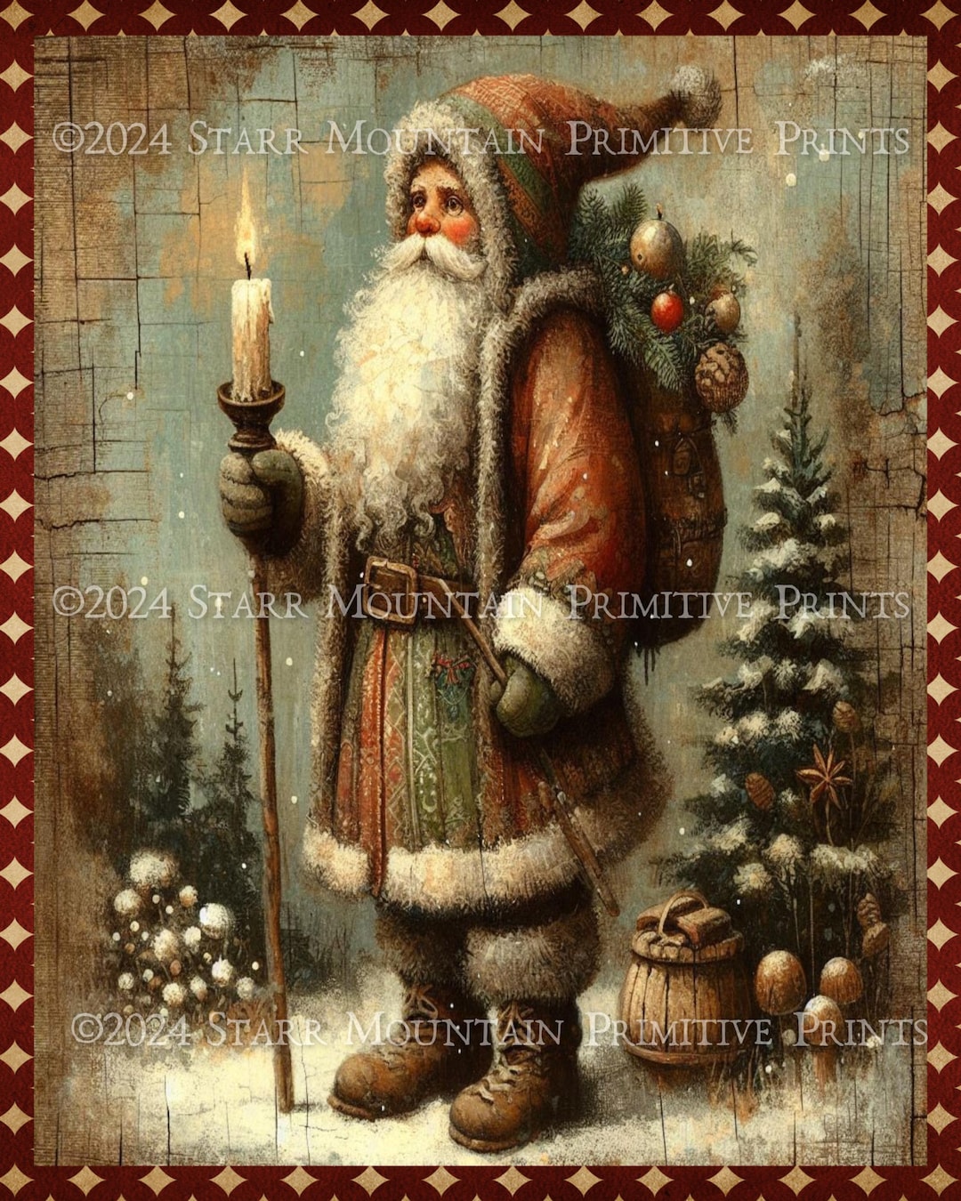 Primitive Farmhouse Old World Santa Claus Christmas Tree Candlestick ...