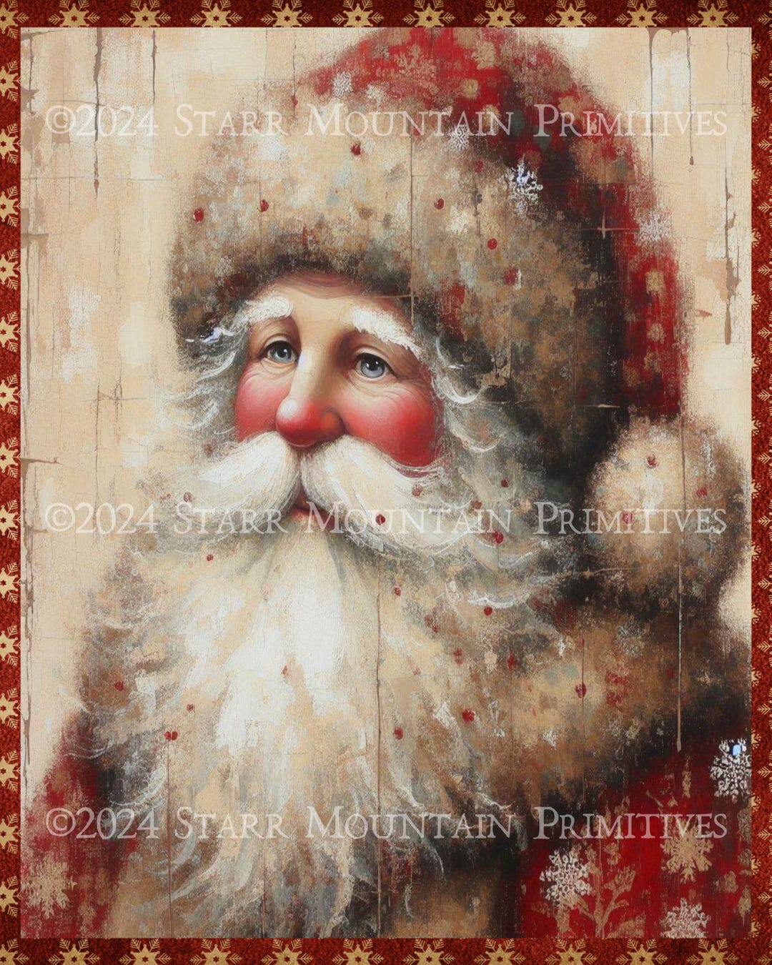 Primitive Farmhouse Folk Art Santa Claus Christmas Chippy Painting ...