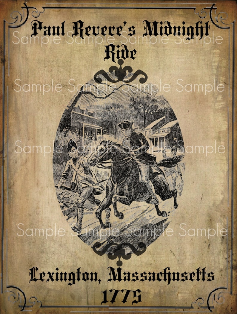Primitive Vintage Paul Revere Midnight Ride Jpeg Digital Image Feedsack ...