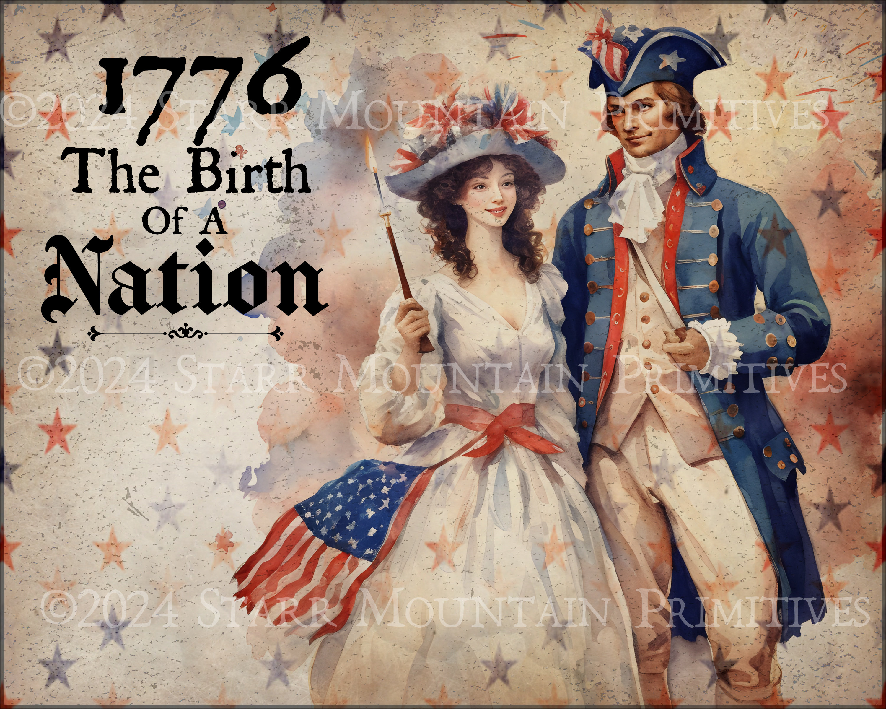 Primitive Colonial Patriotic American Flag America 1776 Birth of a ...
