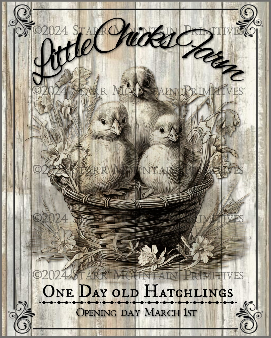 Primitive Vintage Little Chicks Farm Farmhouse Printable Jpeg 300 DPI ...
