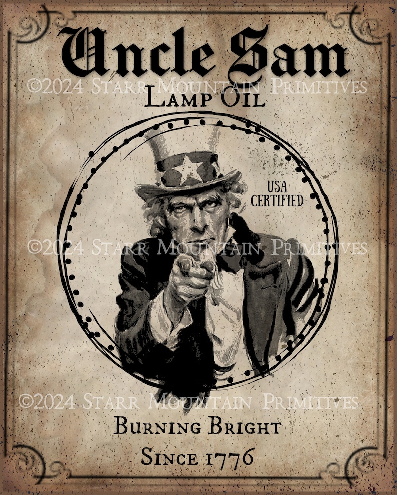 Primitive Patriotic Americana Uncle Sam Lamp Oil Printable Jpeg 300 DPI ...