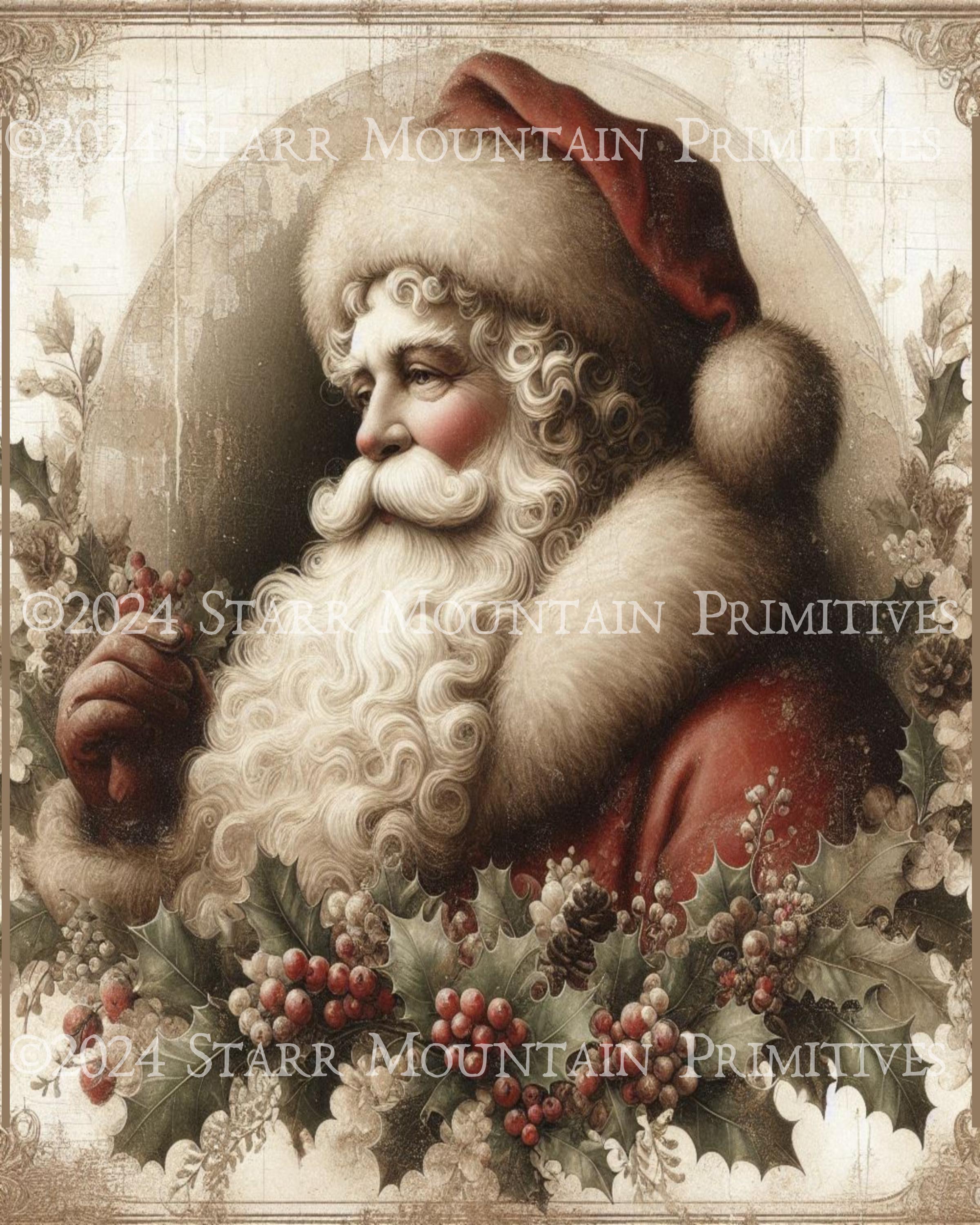 Primitive Farmhouse Chippy Old World Santa Claus Christmas Holly ...