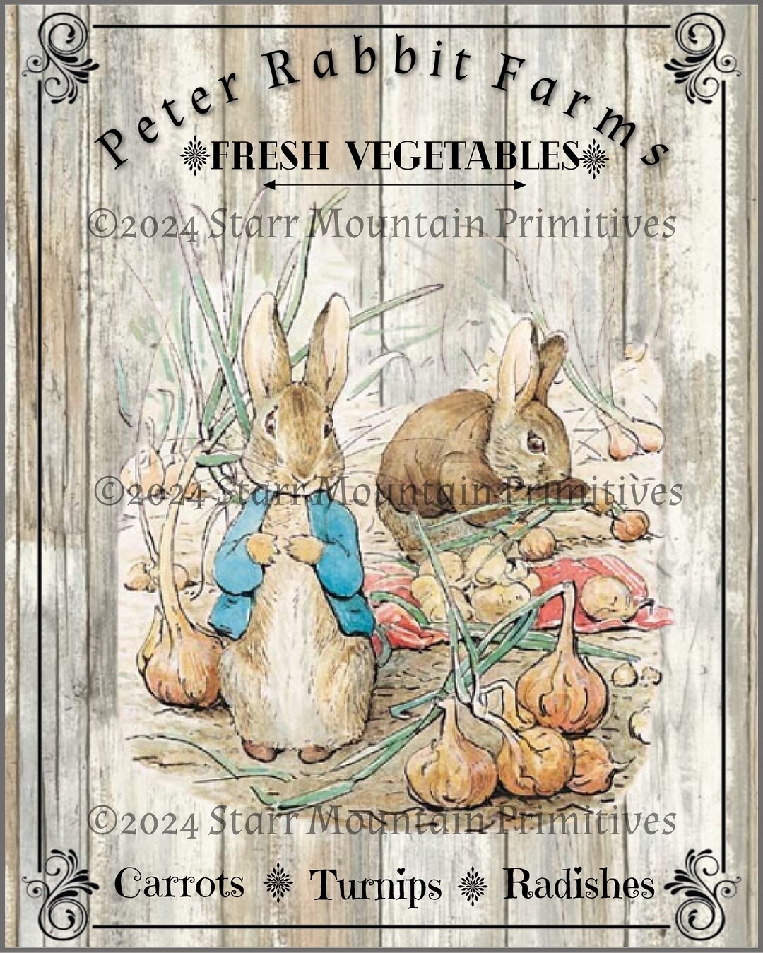 Primitive Vintage Peter Rabbit Farms Printable Jpeg Digital Image ...