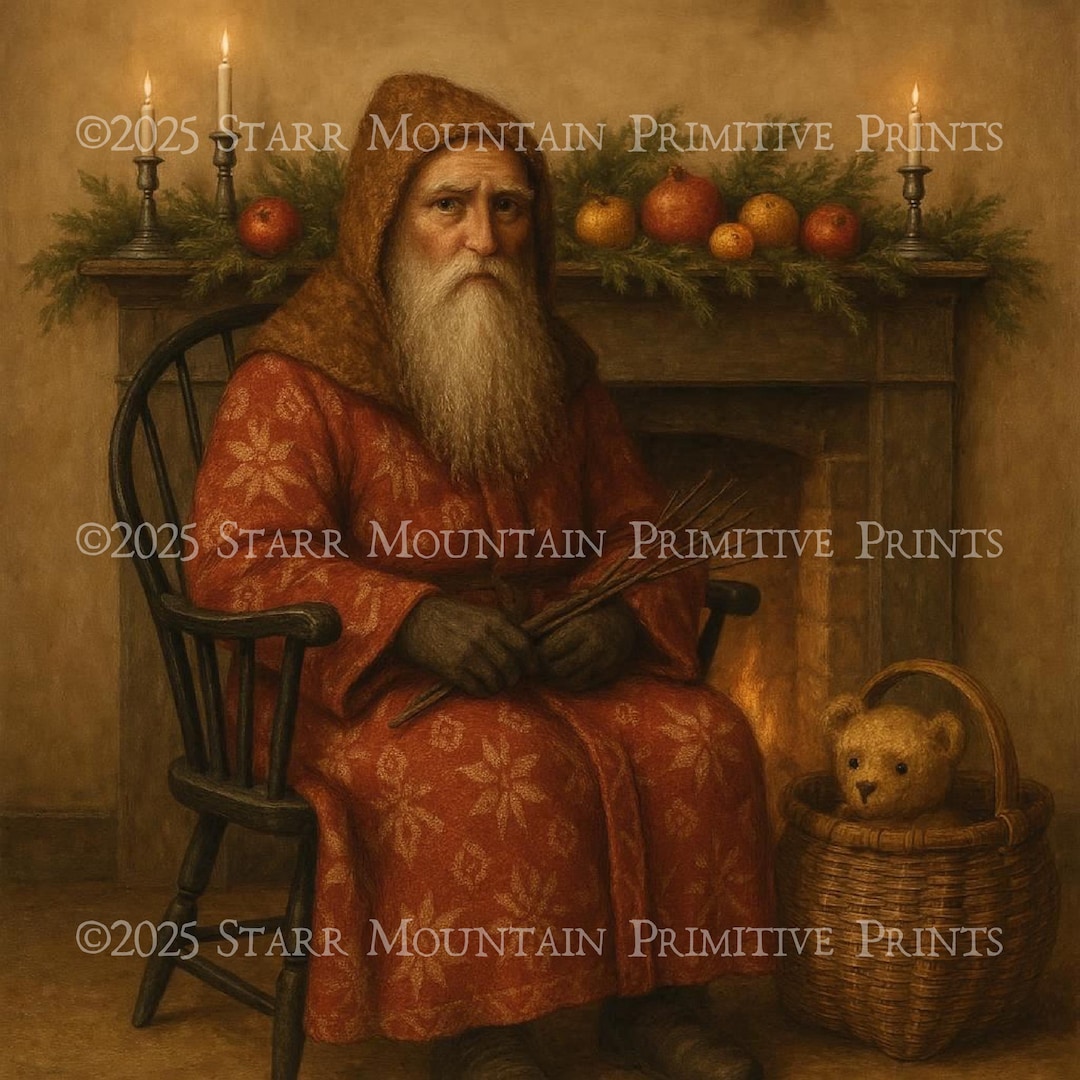 8x8 Primitive Colonial Folk Art Christmas Belsnickel Santa Claus ...