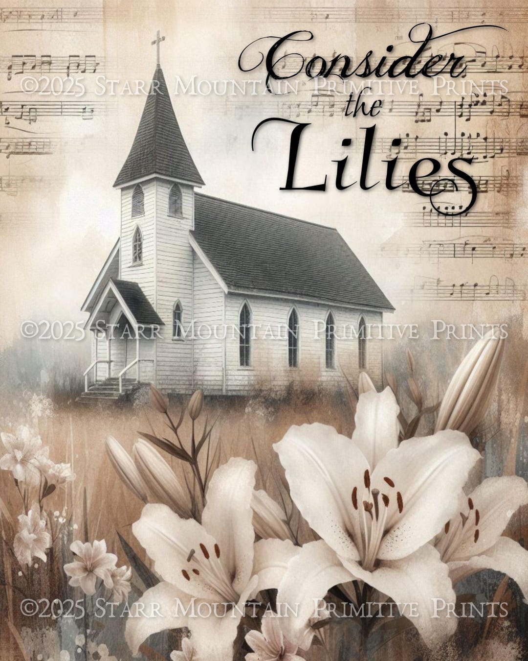 Primitive Farmhouse Inspirational Chapel Church Consider the Lilies ...