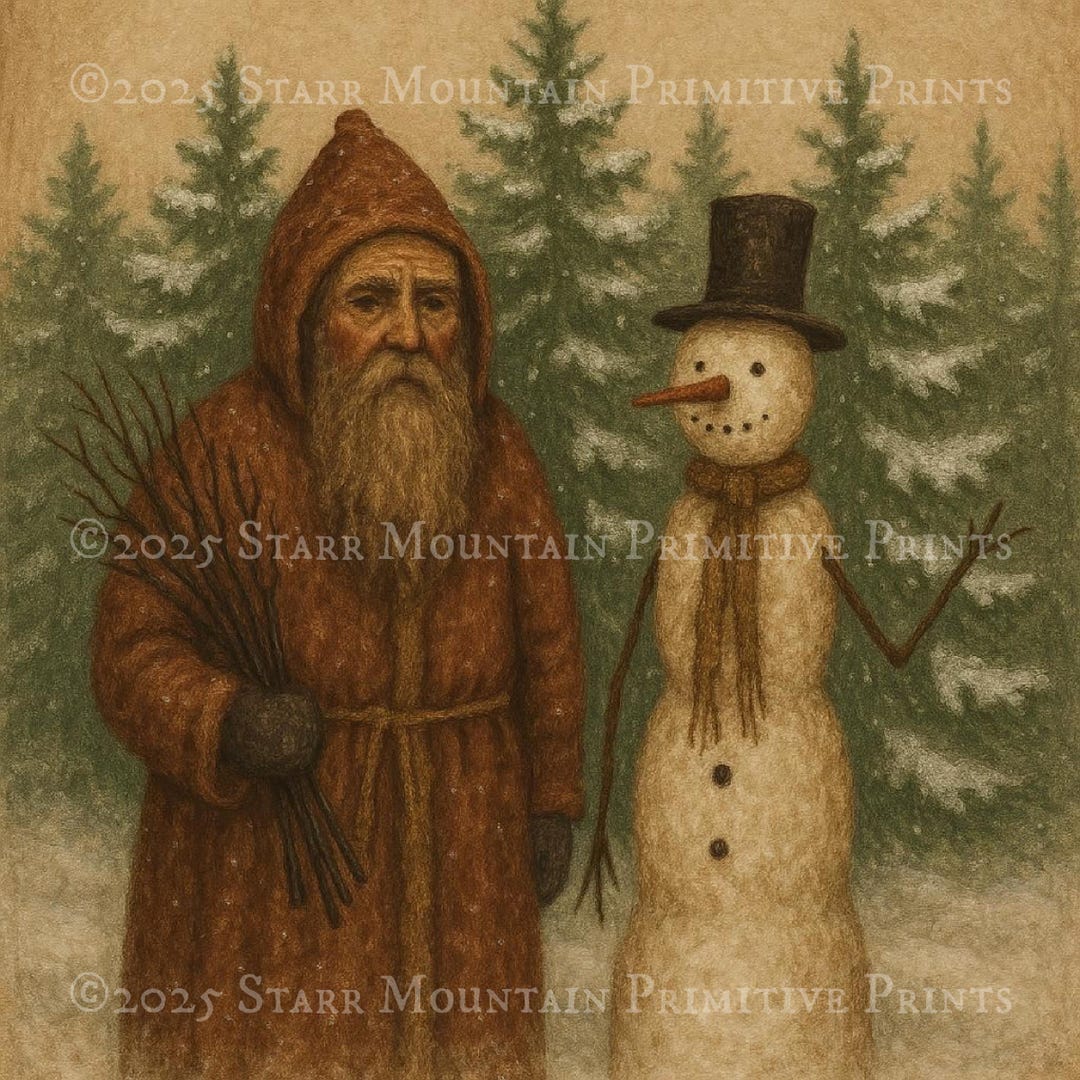 8x8 Primitive Colonial Folk Art Christmas Belsnickel Santa Claus ...