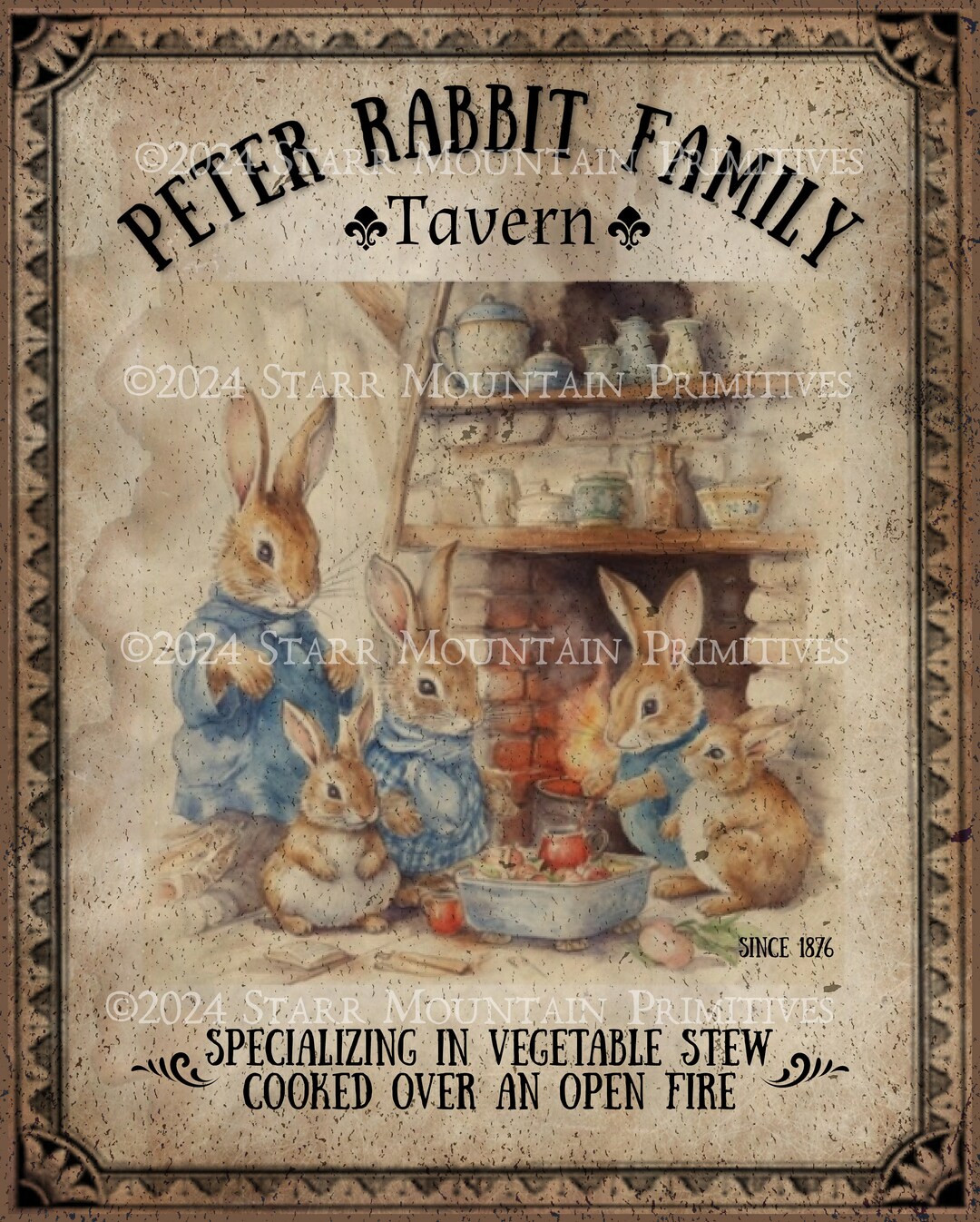 Primitive Vintage Peter Rabbit Family Tavern Sign Printable Jpeg 300 ...