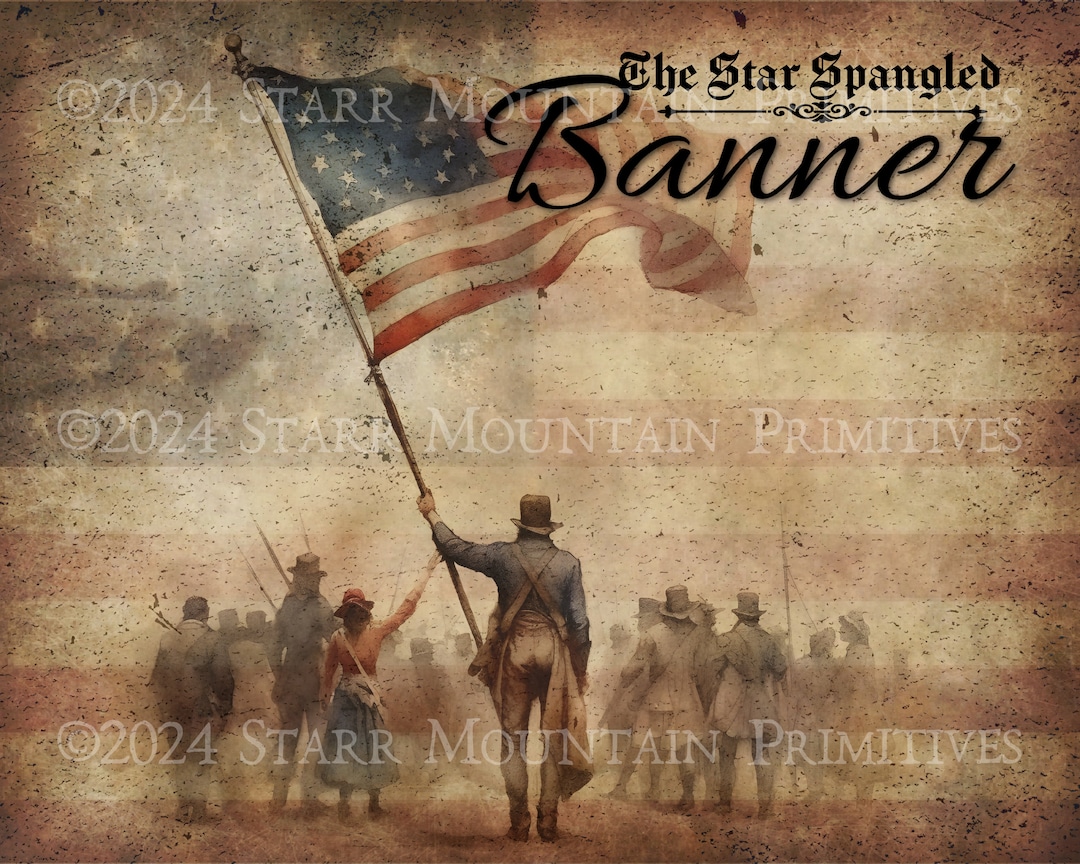 Primitive Colonial Patriotic Star Spangled Banner Flag Printable Jpeg ...