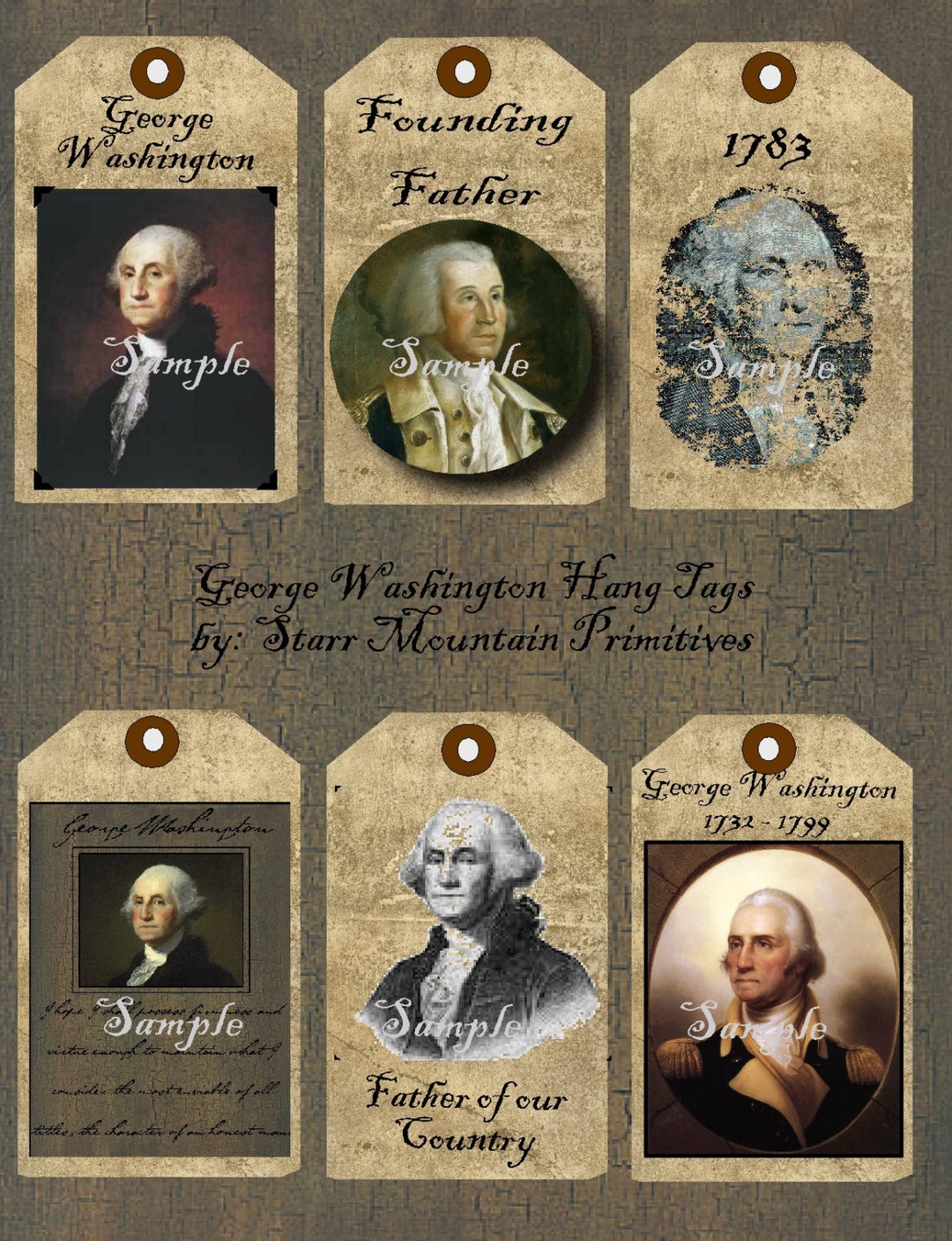 Primitive George Washington Founding Father Jpeg Digital Hang Tags - Etsy