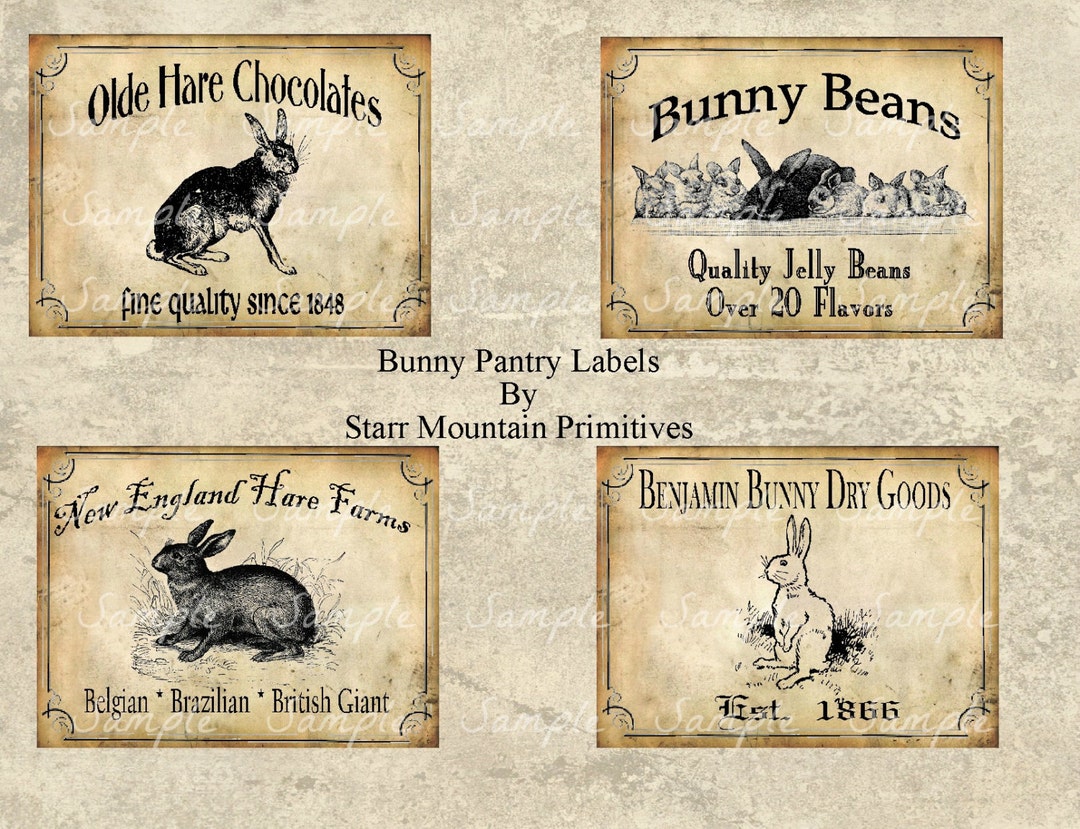 Primitive Bunny Bunnies Rabbit Hare Easter Spring Jpeg Digital Pantry ...