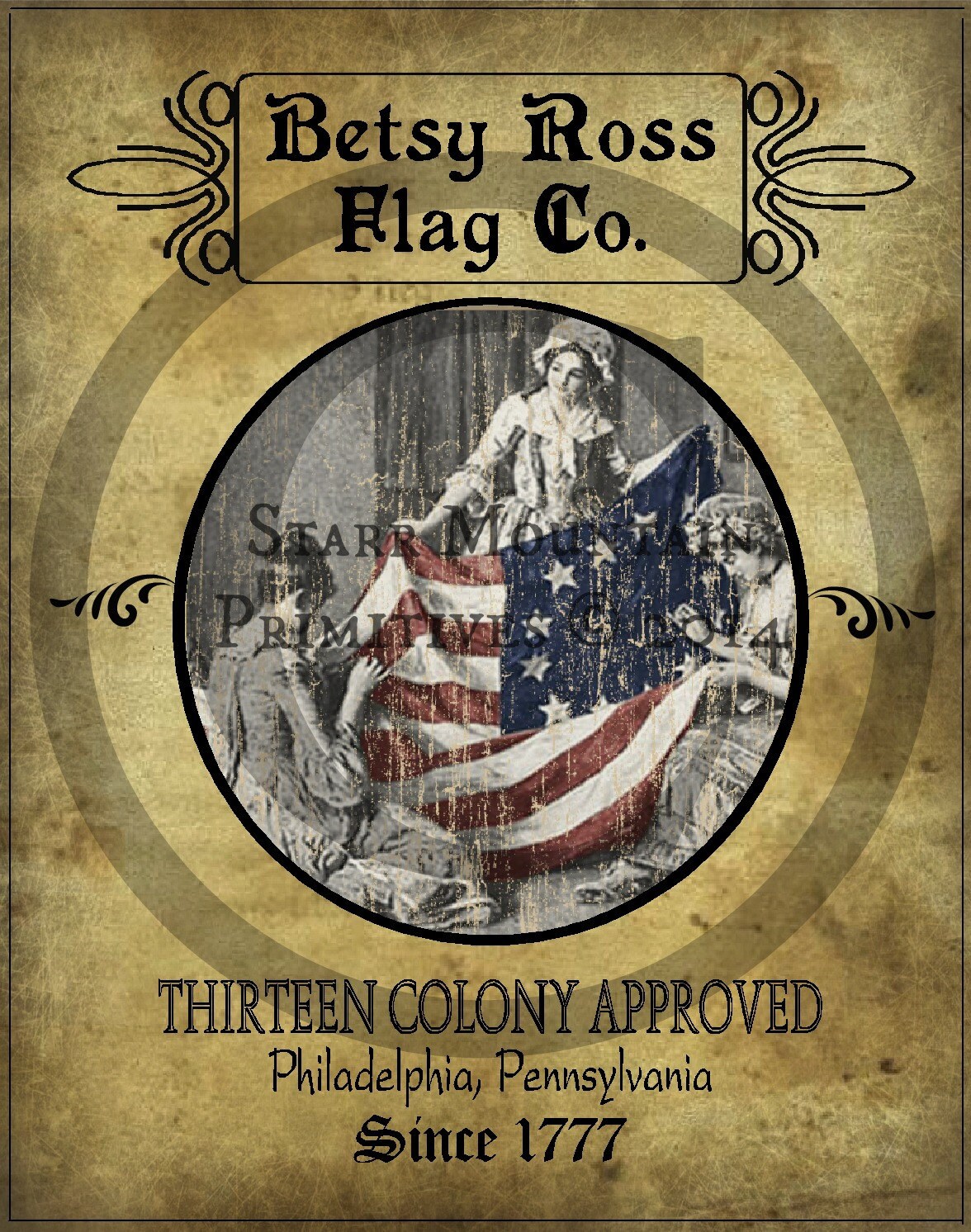 Primitive Patriotic Betsy Ross Flag Digital Printable Feedsack Logo ...