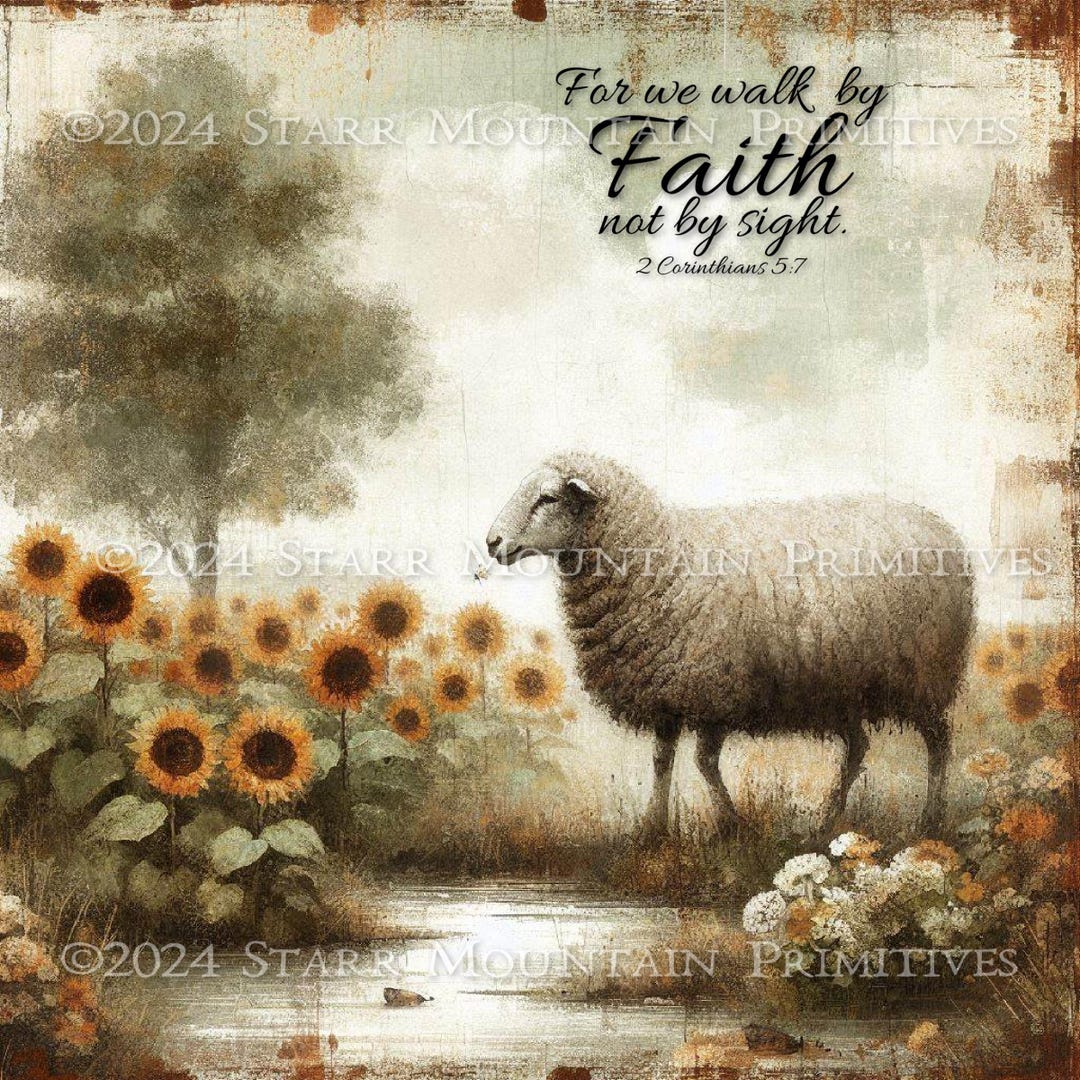 Primitive Farmhouse Inspirational Sheep Sunflowers Printable Painting ...