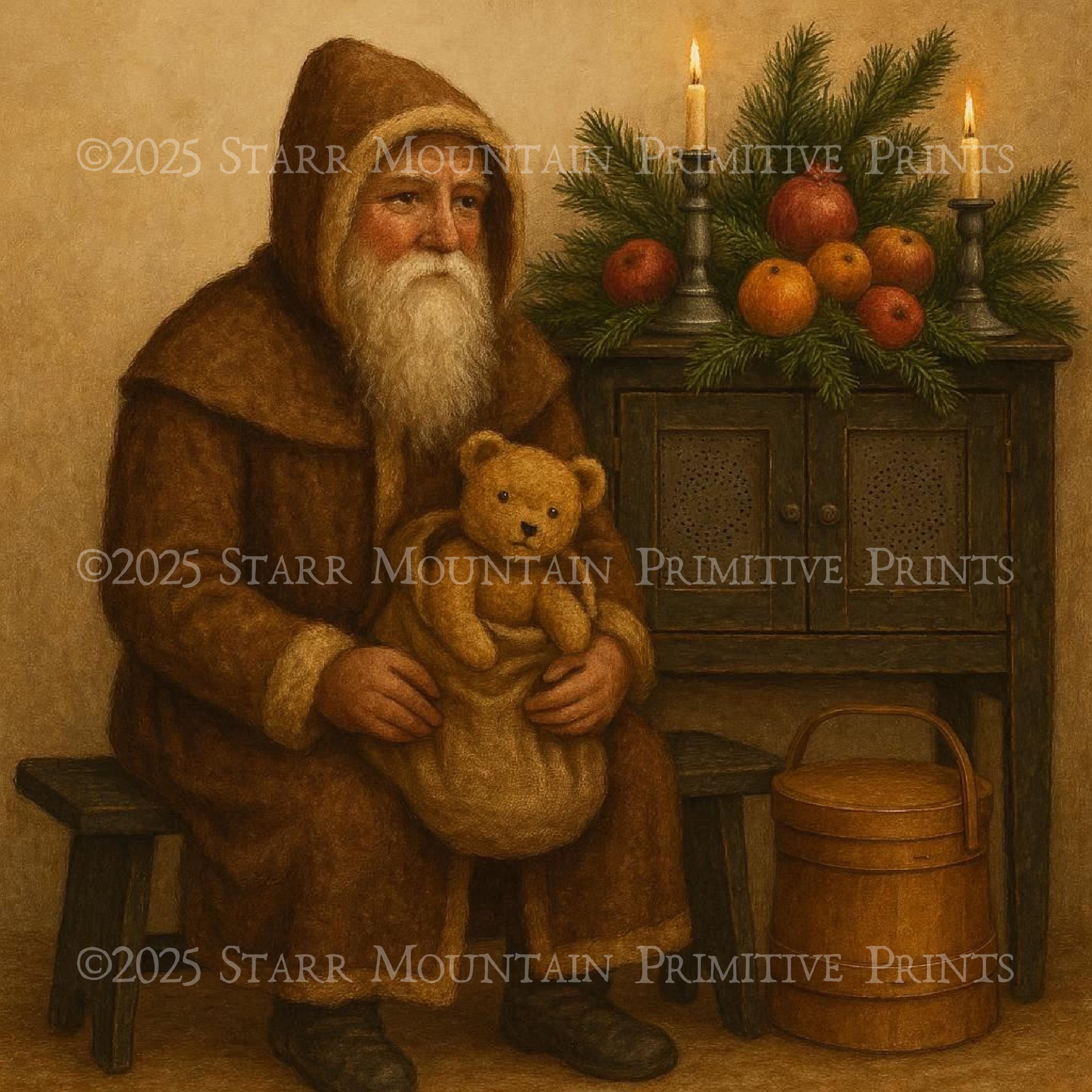 8x8 Primitive Colonial Folk Art Christmas Belsnickel Santa Claus Pie ...