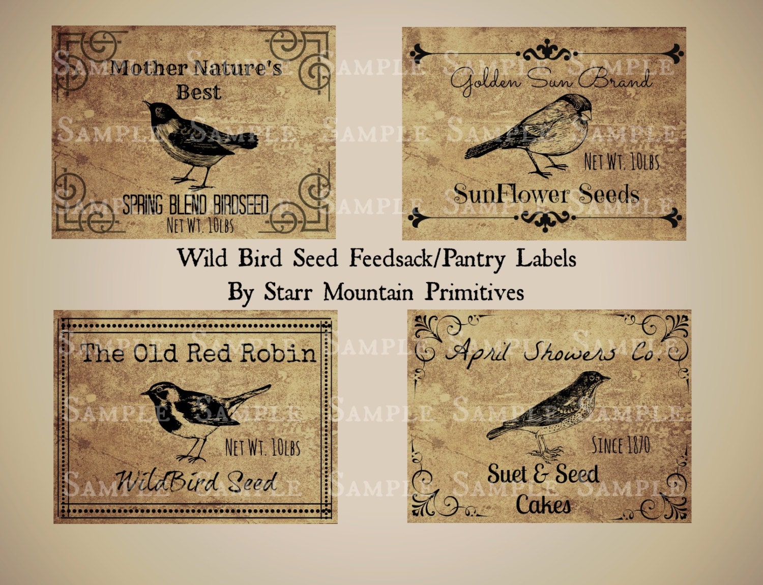 Primitive Bird Birds Birdseed Seed Packet Spring Jpeg Digital Pantry ...