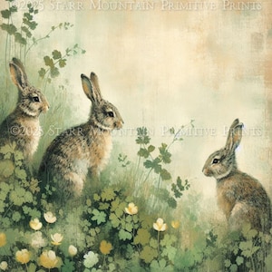 Rabbits in Spring Print Vintage Cottage Style Bunny Wall Art With Poem ...
