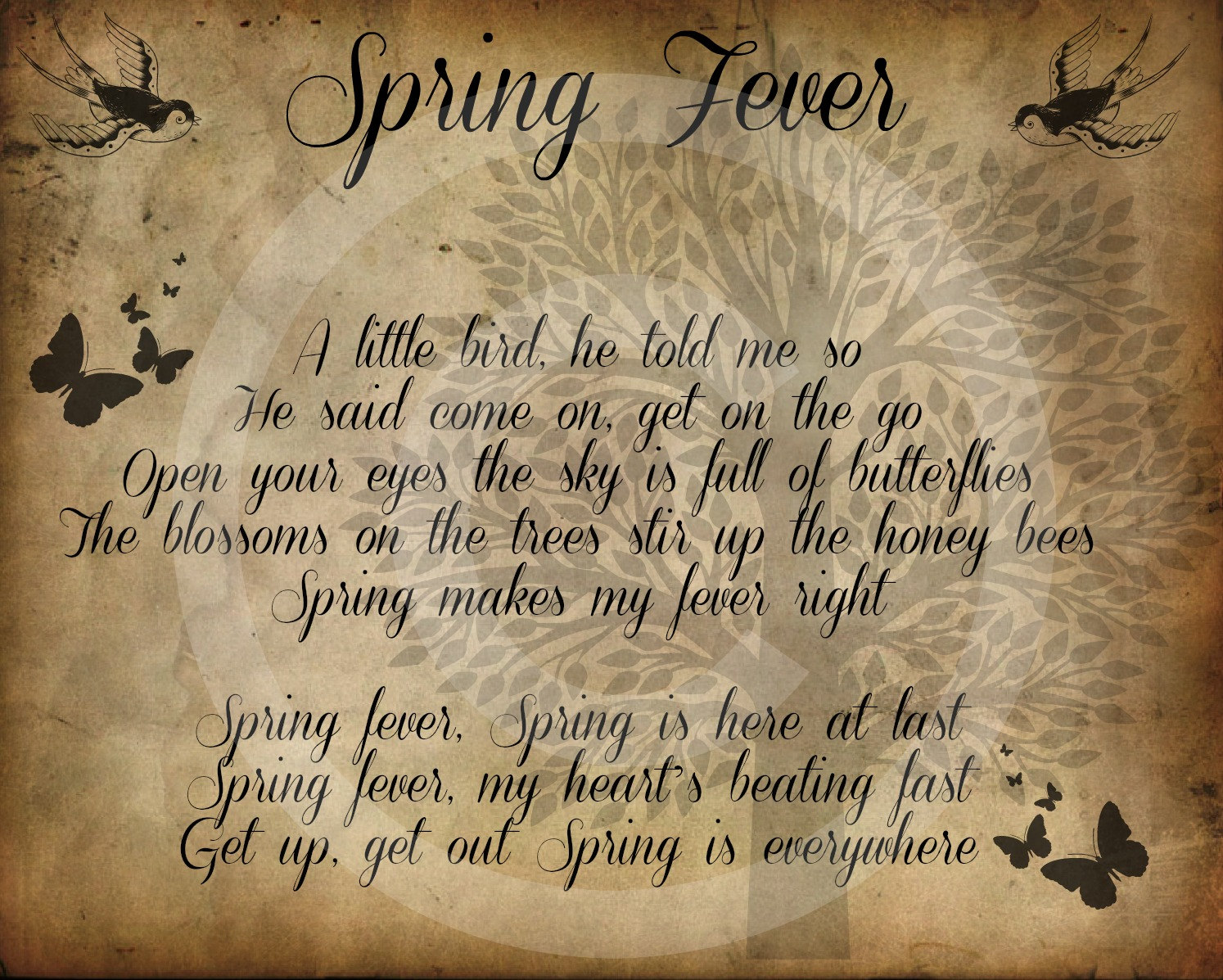 Primitive Spring Fever Butterfly Birds Poem Print Jpeg Digital - Etsy