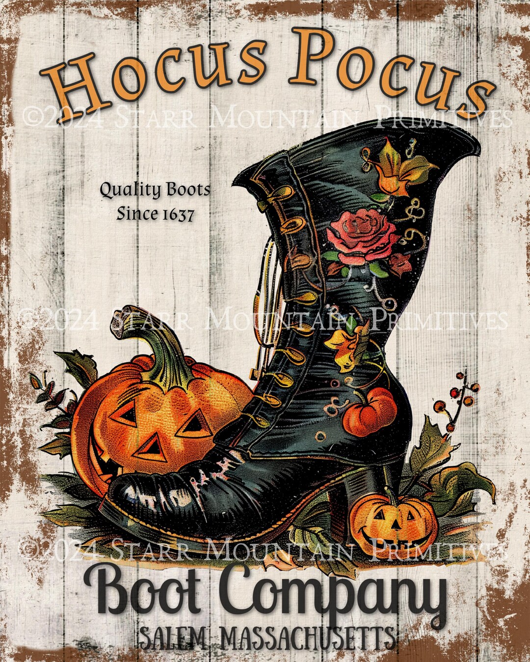 Primitive Vintage Advertisement Halloween Hocus Pocus Witch Boot ...