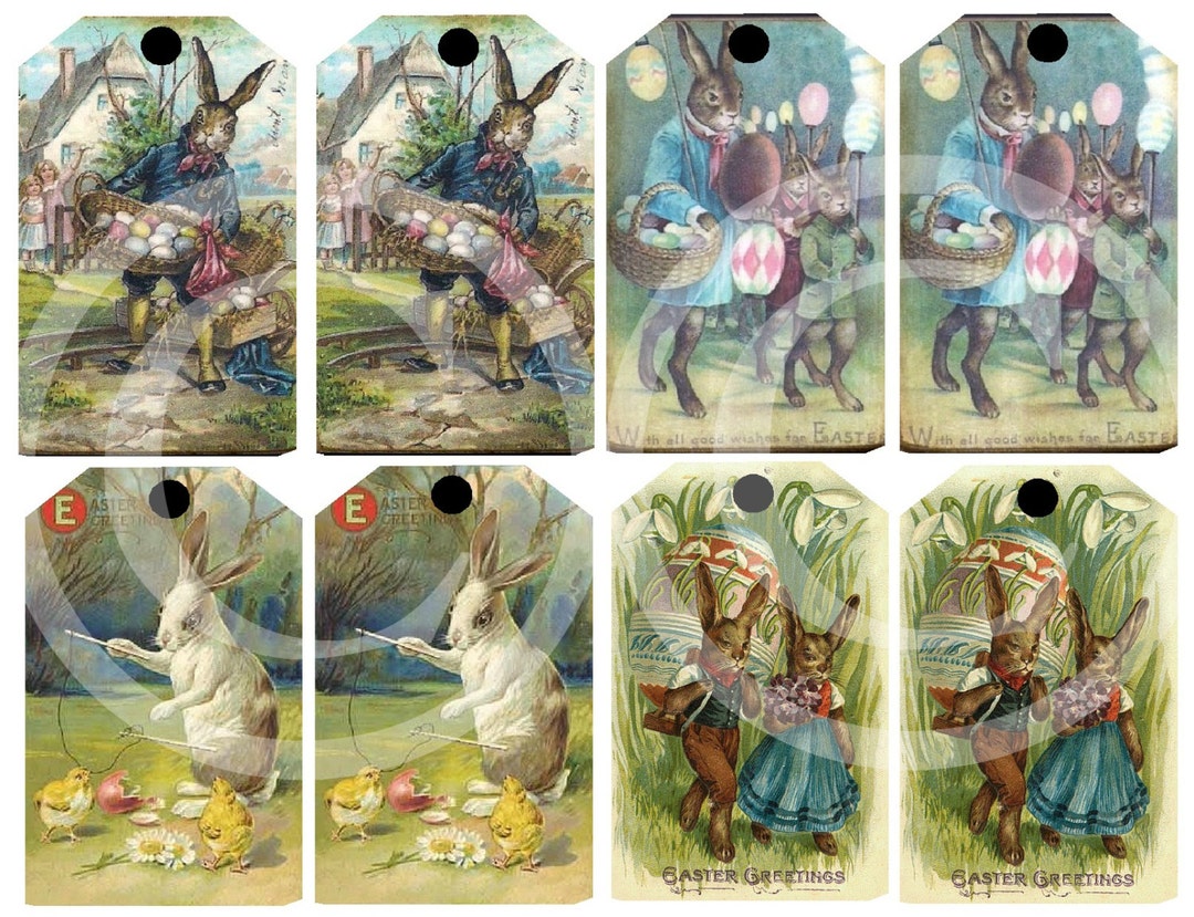 Primitive Vintage Easter Postcard Rabbit Bunny Jpeg Digital Printable ...