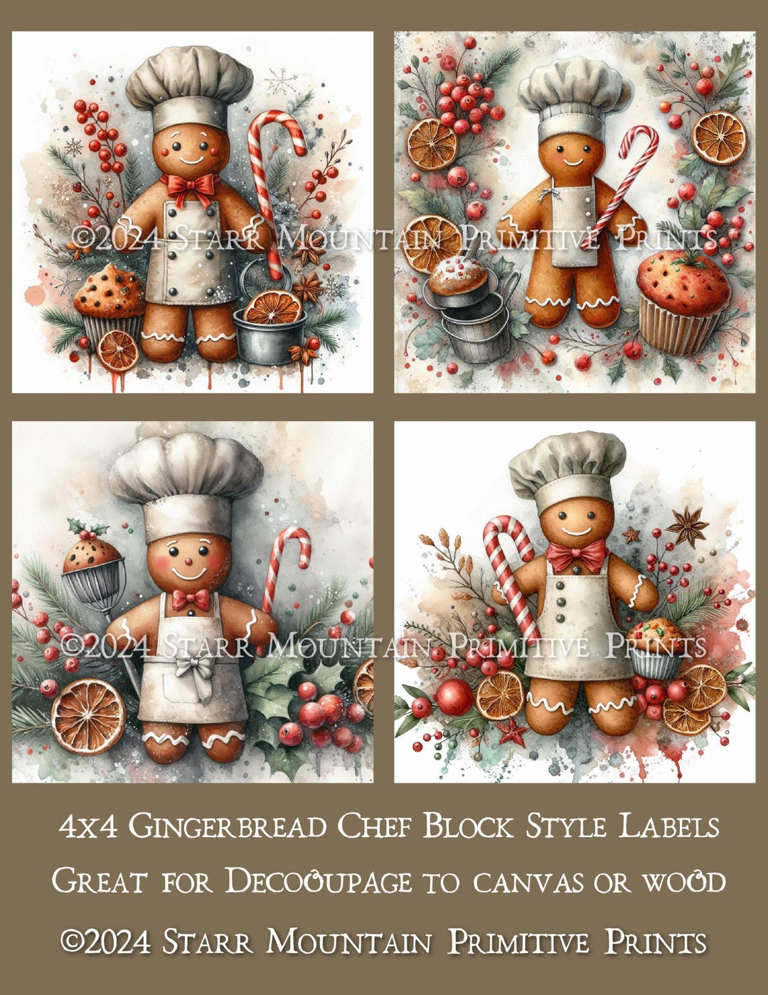 Primitive Whimsical Farmhouse Gingerbread Man Chef Hat Candy Cane ...