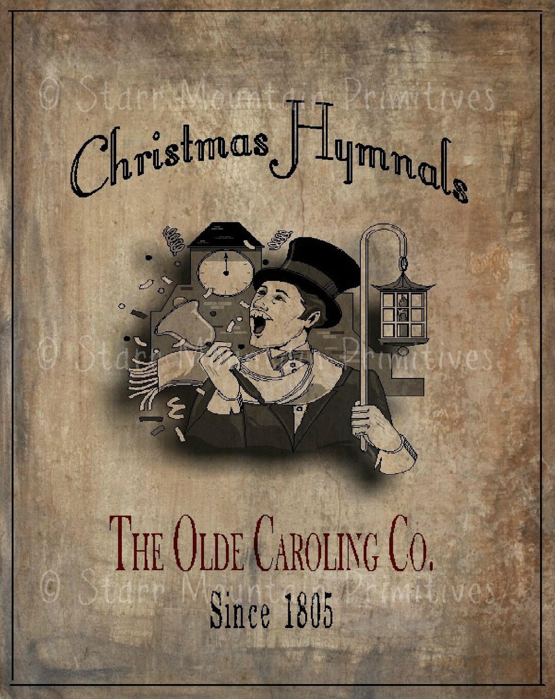 Primitive Christmas Hymnal Caroling Company Feedsack Pantry Label Logo ...