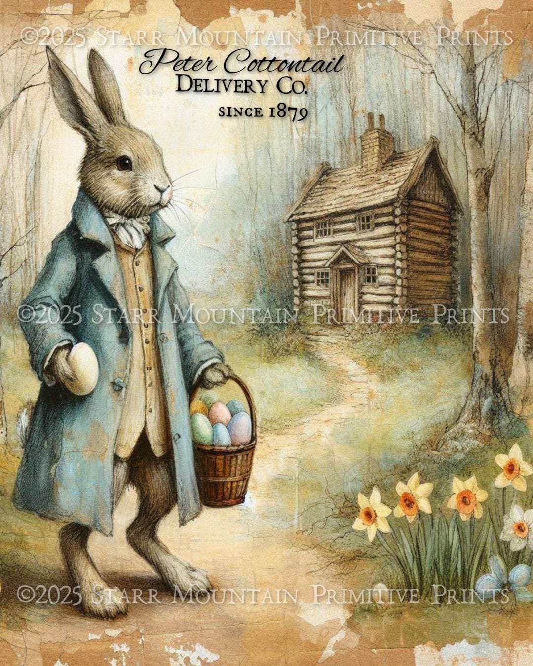 Primitive Farmhouse Peter Cottontail Bunny Rabbit Cabin Printable Jpeg ...