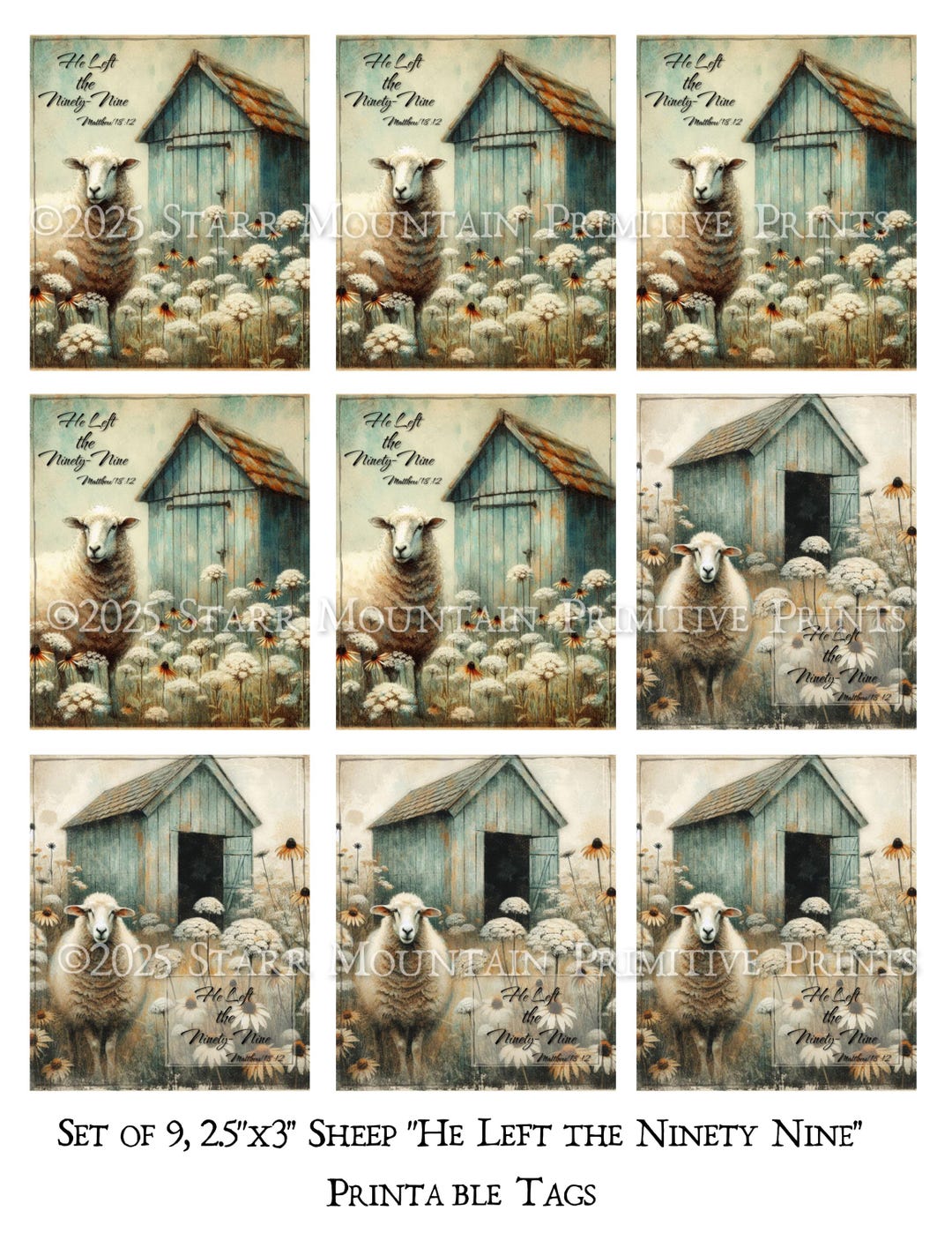 Spring Primitive Inspirational Bible Verse He Left the 99 Sheep Blue ...