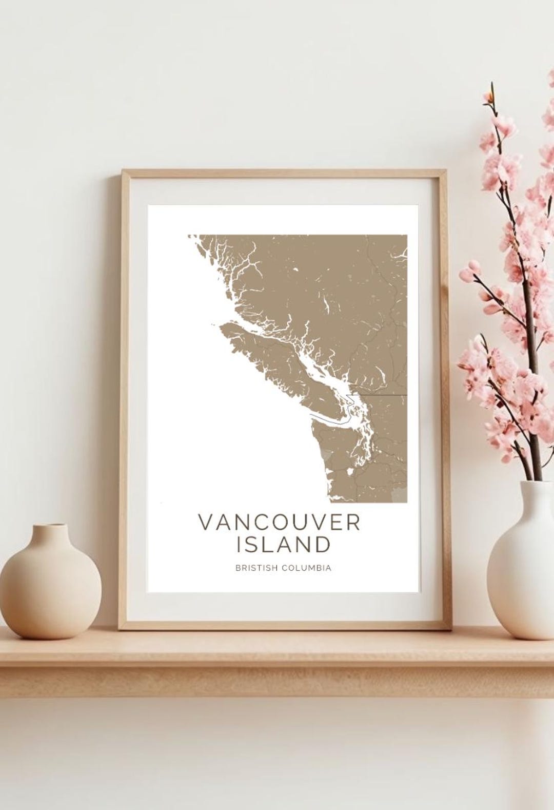 Vancouver Islans Digital Map | Minimalist Beige Wall Art | Canada ...