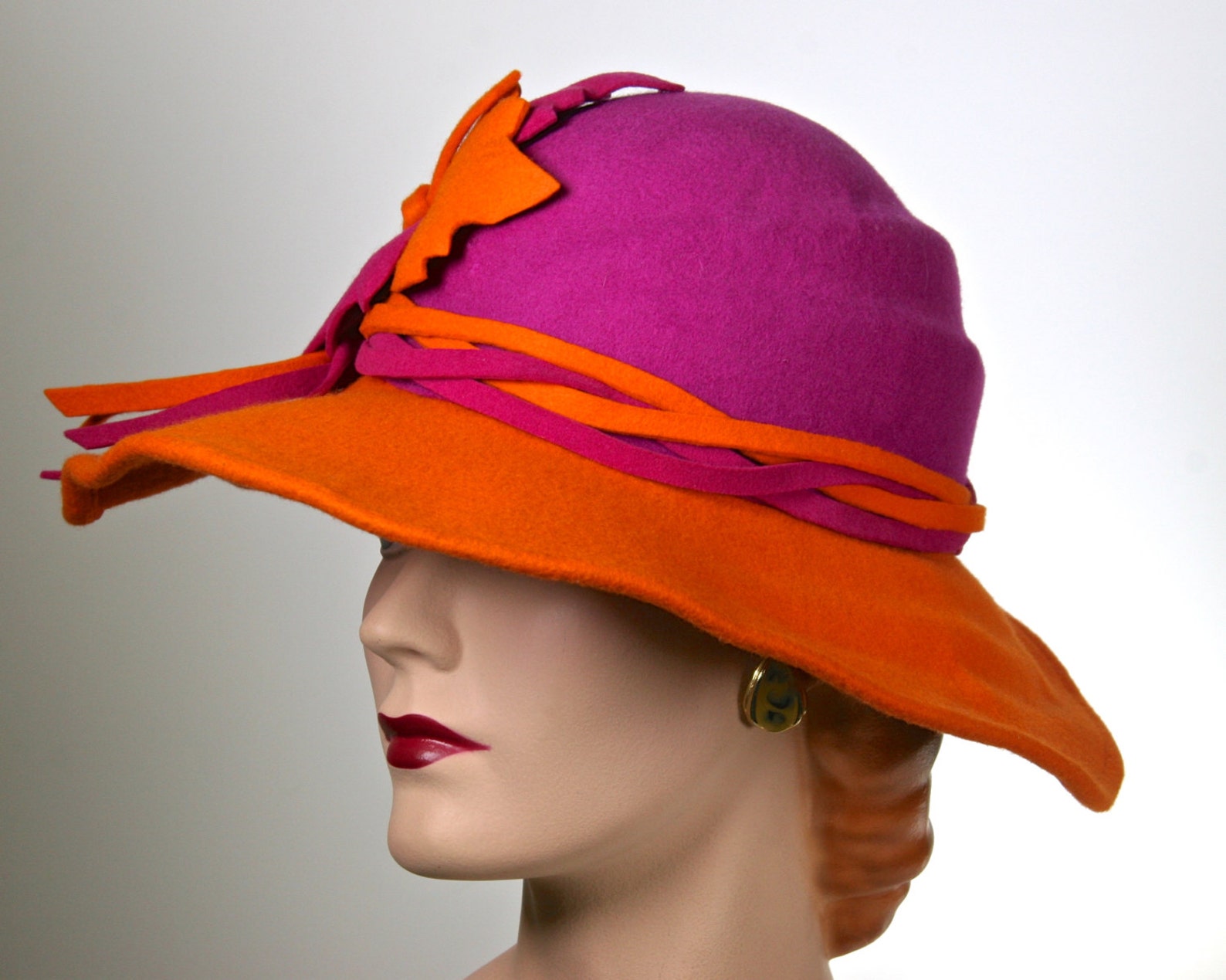 Fuchsia Hat Orange Hat Wide Brim Felt Hat Medium Brim Hat | Etsy