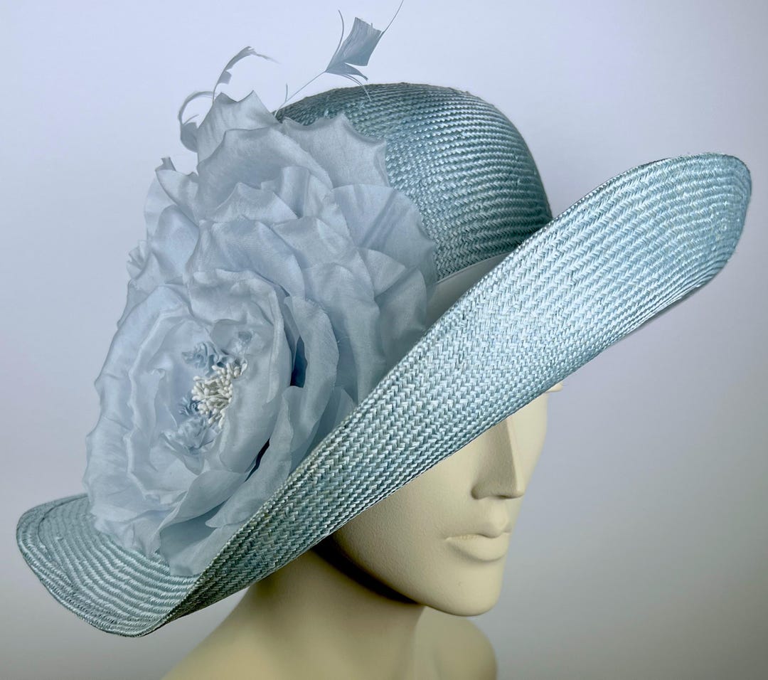 Baby Blue Wide Brim Women's Hat Upturn Brim Large Blue Flower - Etsy