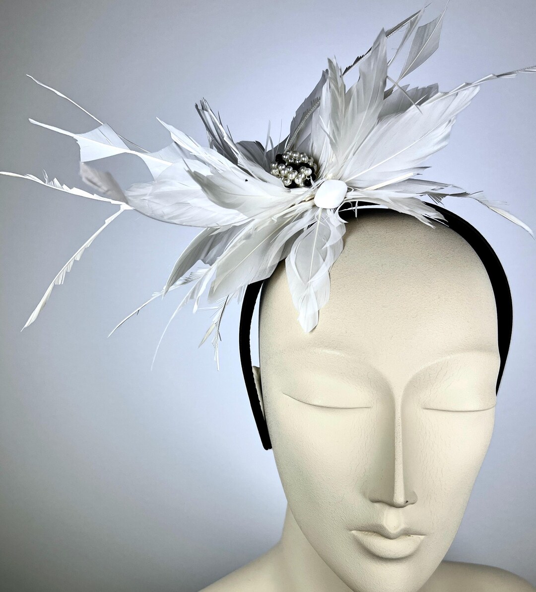 Kentucky Derby Fascinator White Black Feather Church Wedding Hat - Etsy