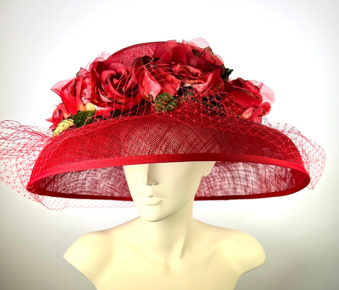 Kentucky Derby Red Rose Hat Wide Brimmed Race Day Hat - Etsy