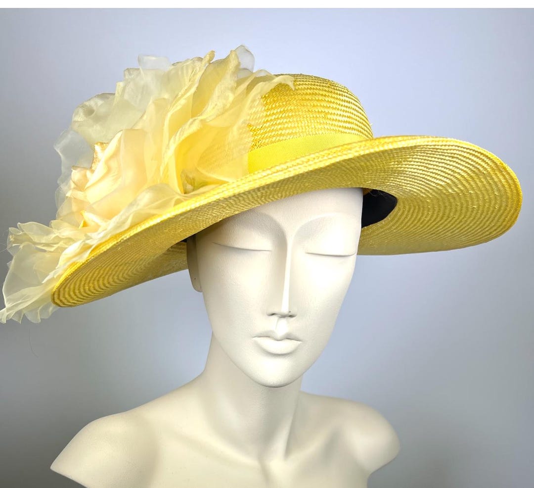 Kentucky Derby Yellow Hat Veiling Feathers Wide Brim Women Church Wedding Hat - Etsy