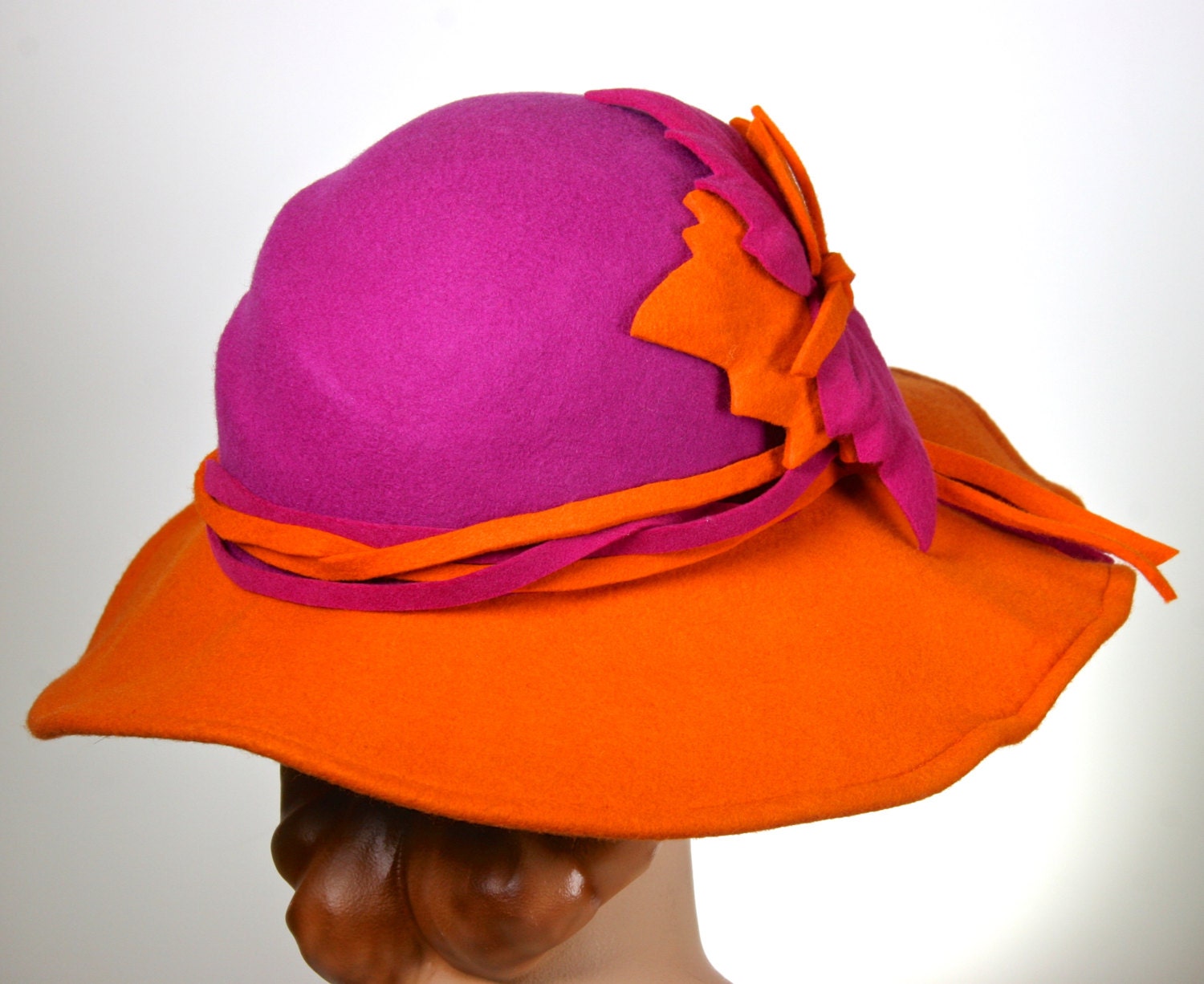 Fuchsia Hat Orange Hat Wide Brim Felt Hat Medium Brim Hat | Etsy