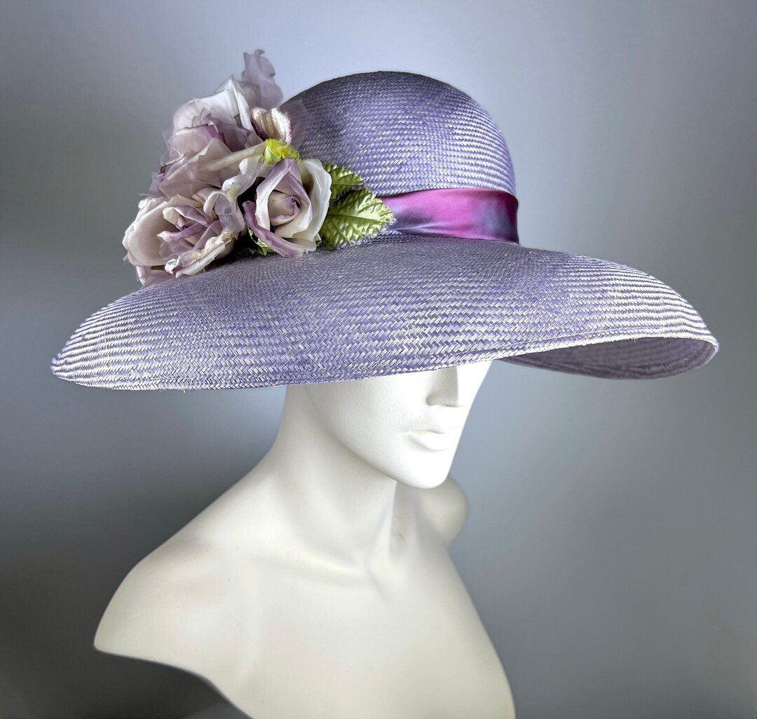 Violet Wide Brim Hat Audrey Hepburn Style Church Beach Wedding Hat ...