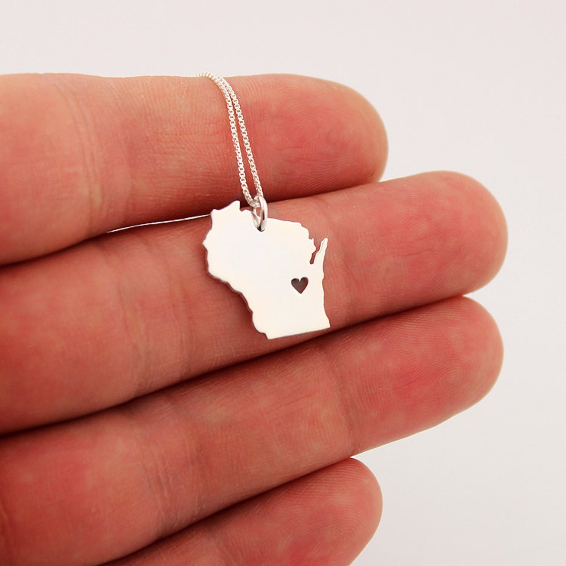 Wisconsin Necklace Bright Satin Finish Sterling Silver Wisconsin State ...