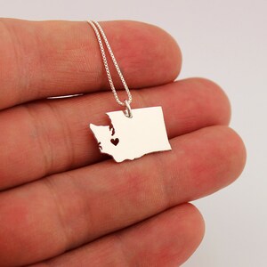 Engraved Sterling Silver Washington State Necklace With Heart - Etsy