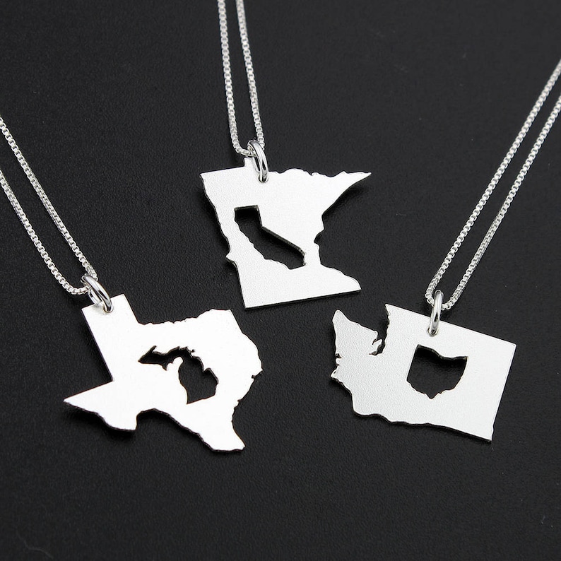 Personalized Sterling Silver State in State Necklace, Long Distance ...