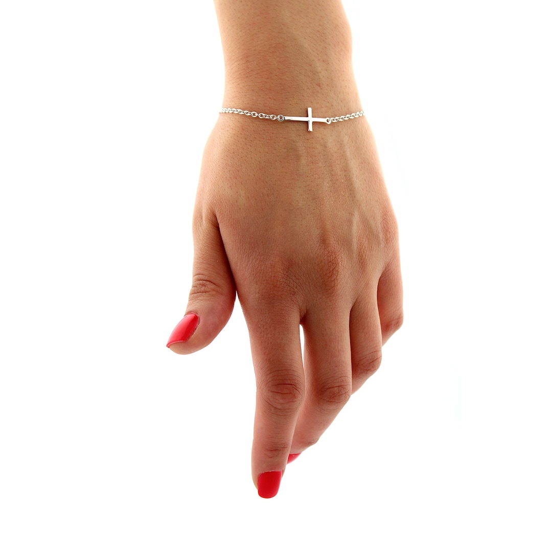 Sterling Silver 925 Cross Bracelet Sideways Cross Chain - Etsy
