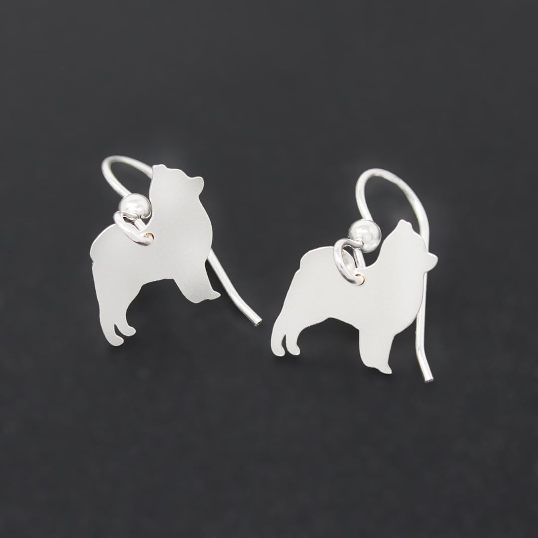 Pomeranian Earrings Sterling Silver Wire Hook Dog Breed Dangle Earrings ...