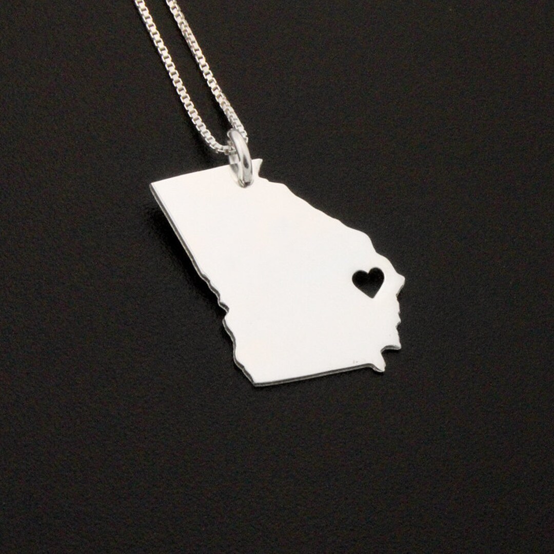Georgia Necklace Sterling Silver Georgia State Necklace With Heart ...