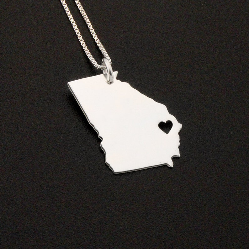 Sterling Silver Georgia State Necklace With Heart, Personalized ...