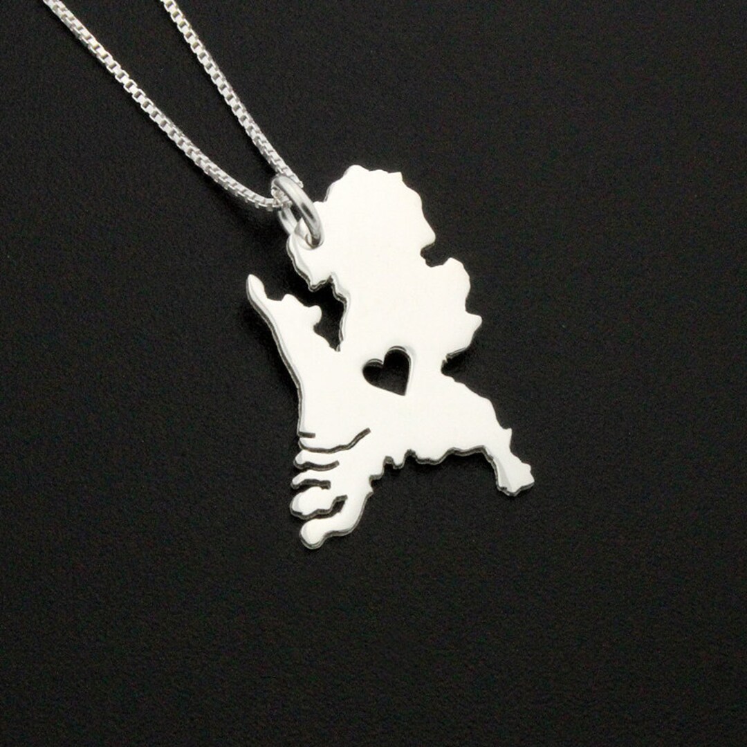 Sterling Silver Netherlands Map Necklace With Heart Cutout Personalized ...