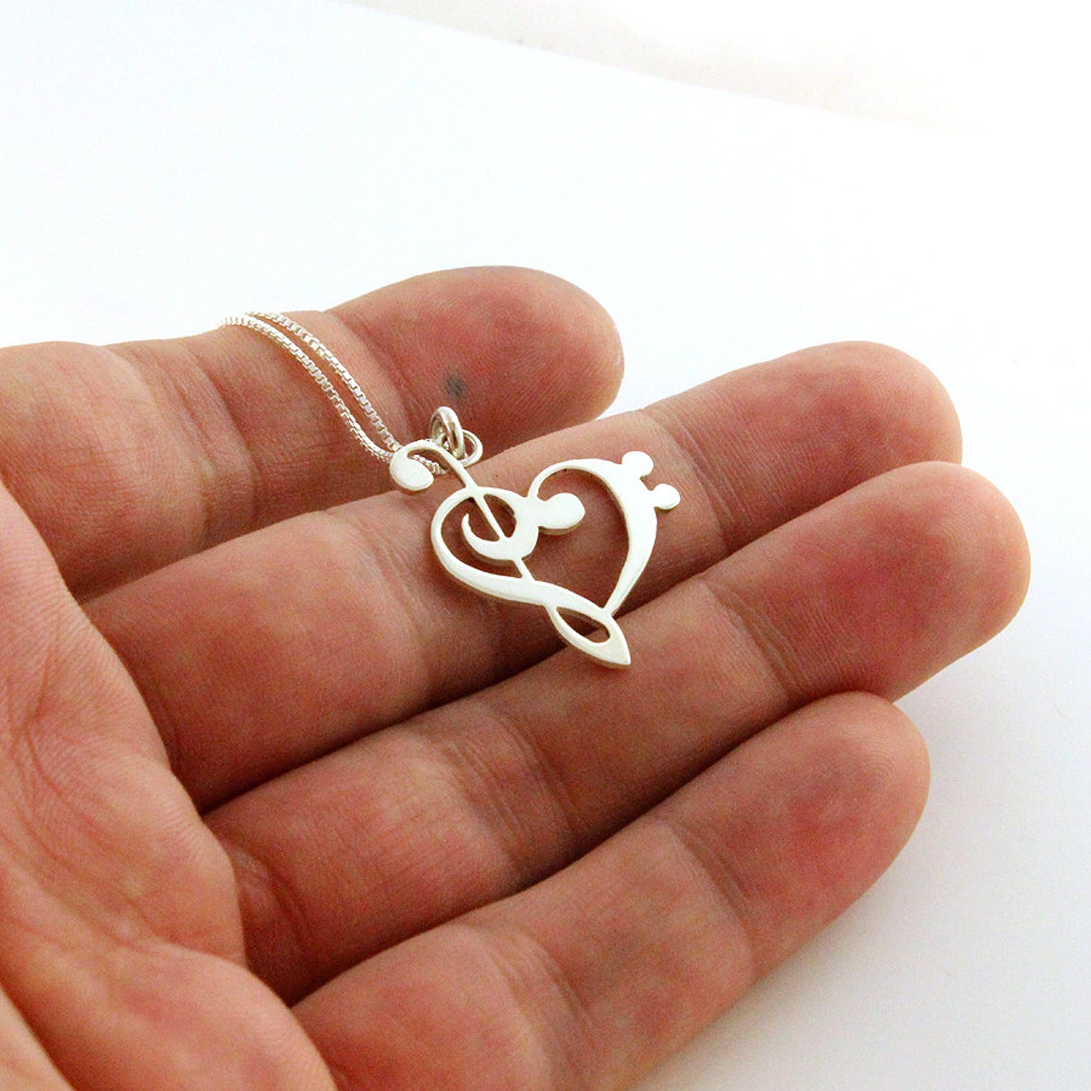 G Clef Bass Clef Heart Clef Necklace BRIGHT SATIN FINISH | Etsy