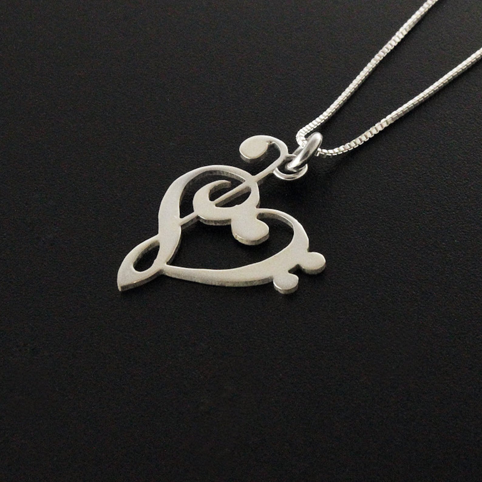 G Clef Bass Clef Heart Clef Necklace BRIGHT SATIN FINISH - Etsy