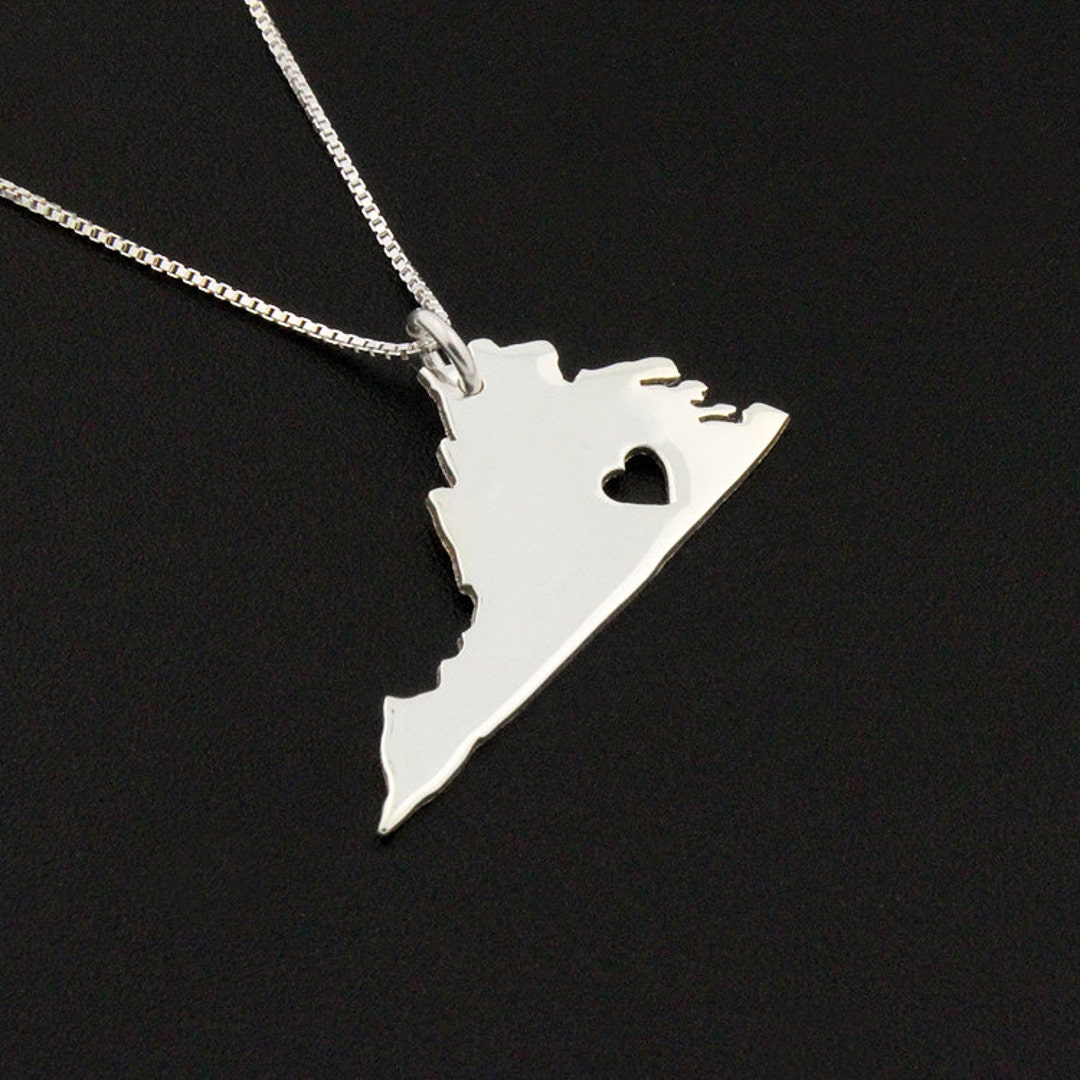 Personalized Sterling Silver Virginia State Necklace With Heart - Etsy